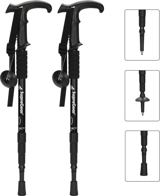 Wandelstokken, 2-Pack Aluminium Wandelstokken met 4 Secties Verstelbaar ...
