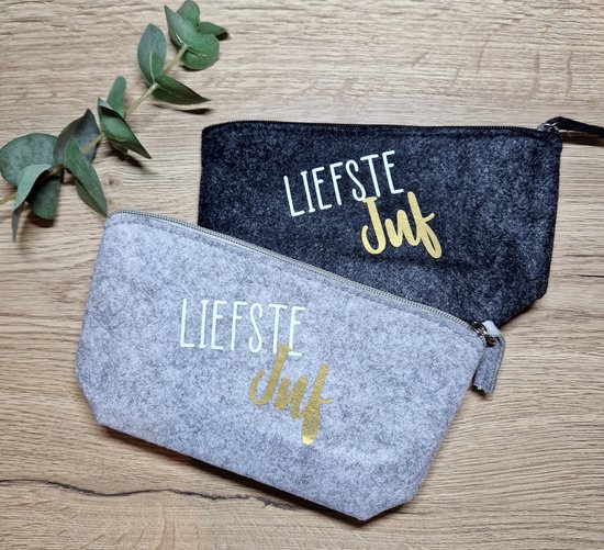Etui Juf Zwart - Grijs - make-up tasje - Tasje - Kado Juf | bol