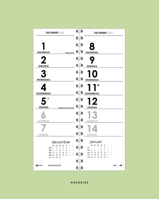 Huurdies Kalender 2025 - Week omlegkalender - Spiraalgebonden - 20 x 30 ...