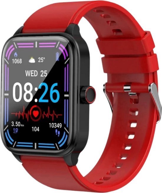 GlucoWatch - ECG Hartslagmeter - horloge - meter - Smartwatch - Rood | bol