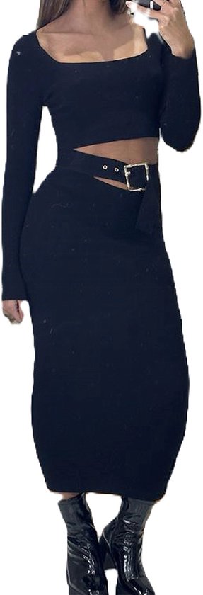 Dames 2Delig Set Lange Rok-Croptop zwart | bol