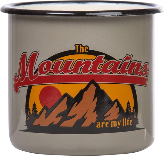 Emaille mok The Mountains are my life, 330 ml campingmok met spreuk ...