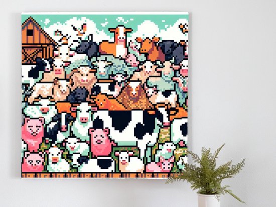 Pixel art vee schilderij | Pixelated boerderij creatie: een eerbetoon ...
