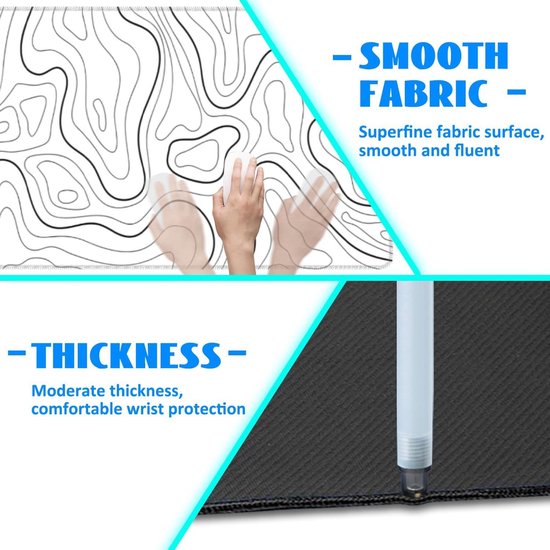 Witte topografische contourkaart uitgebreide gaming-muismat - Groot 354 ...