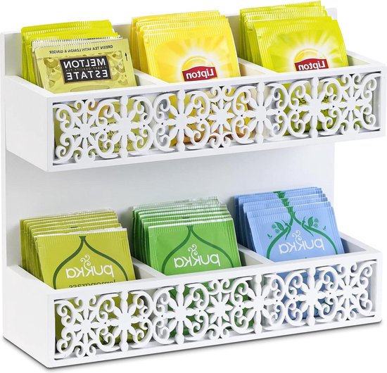 Houten theezakjesorganizer vintage opengewerkt patroon - theehouder ...