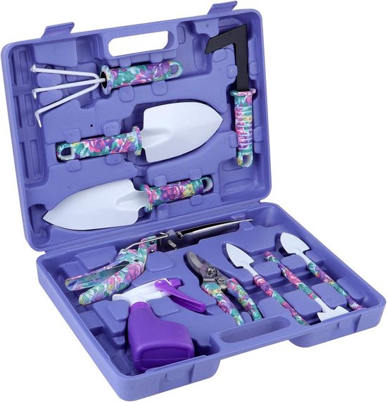 Tuingereedschapset - 10 stuks - paarse bloemenprint - ergonomische ...