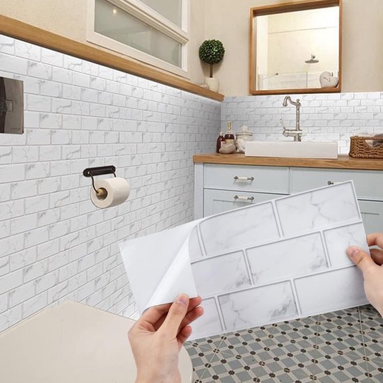 Pack of 12 Self-Adhesive Wall Tiles 30 x 15 cm - Kitchen and Bathroom ...