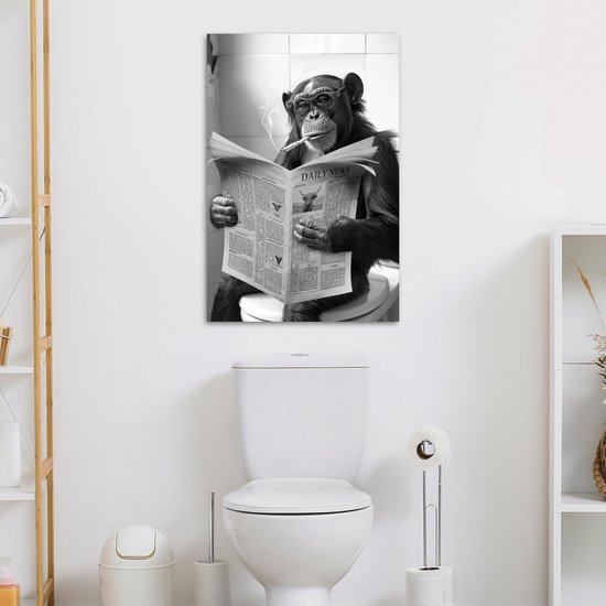 Canvas schilderij 60x90 cm - Wanddecoratie badkamer Chimpansee - Aap ...