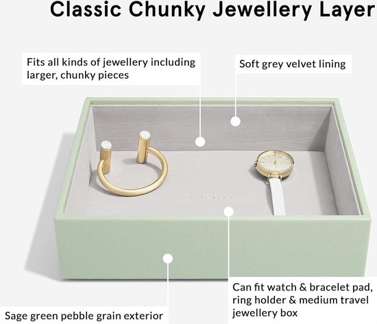 Stackers Classic Medium Jewelry Box - Sage Green Velvet - Thick Jewelry Layer | bol