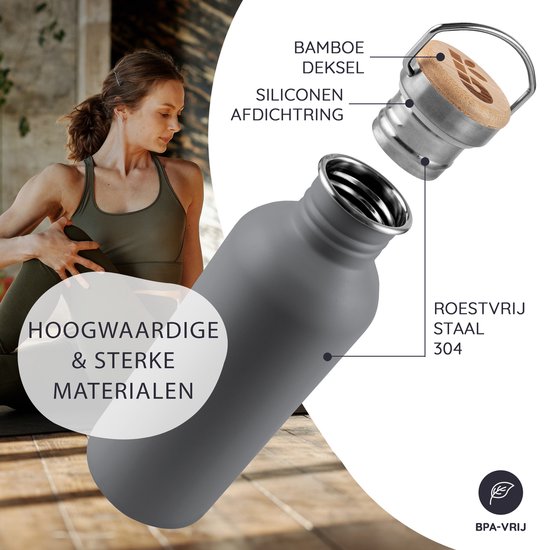 Bambaw® Waterfles 500ml - Enkelwandige drinkfles - Lekvrij, Plasticvrij ...