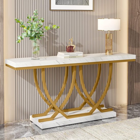 Tribesigns Consoletafel - Sidetable - Console - Haltafel - Metaal/Vals Marmor - Wit en... | bol