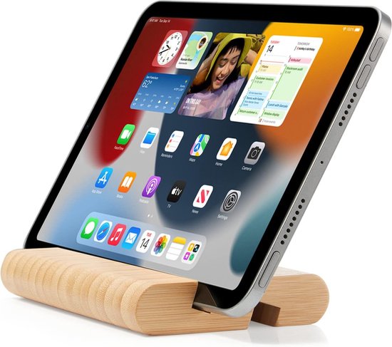 Bamboe Tablet- en Mobiele Telefoonstandaard voor Bureau - Houten Tablet ...