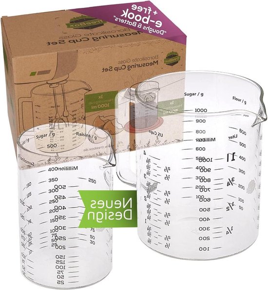 Maatbeker 1 liter glas met schenktuit - 2-delige set - Hitte- en ...