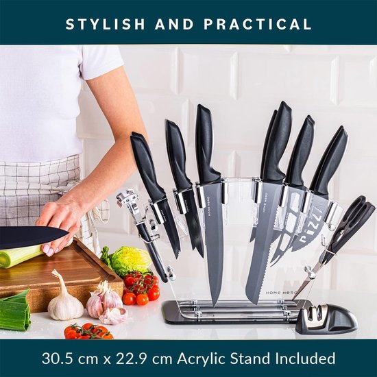 17-delig Messenset met Messenblok Acryl - Professionele Rvs Kokmessen ...