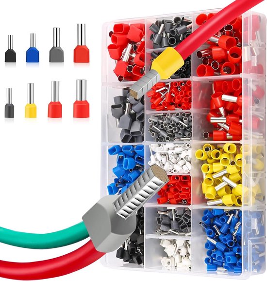 Geïsoleerde adereindhulzen set van 0.5 mm²-16 mm² - 1200 stuks ...