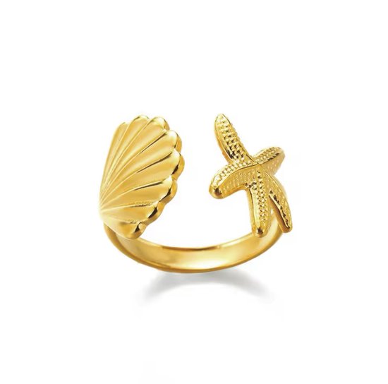 Ring - Goud - Verstelbaar - Schelp - Zeester - Statement ring ...