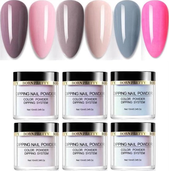 Born Pretty - Dipping poeder set - 6 stuks - Dipping poeder nagels ...