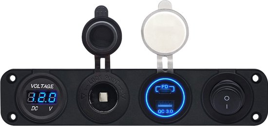 ProRide 12V USB Autolader 2 Poorten - QC3.0 - Voltmeter, Schakelaar en ...