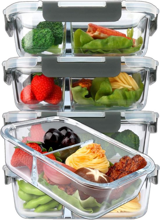 5-Pack 36 oz Glass Meal Prep Containers - 2 Compartment Portion Control ...
