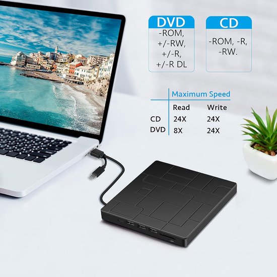 Externe CD/DVD-Brander en Lezer voor Windows Systemen - USB 3.0 ...