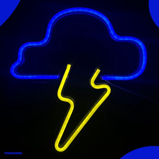 Neon Lamp - Wolk Bliksem Blauw / Geel - Incl. Ophanghaakjes - Neon Sign ...