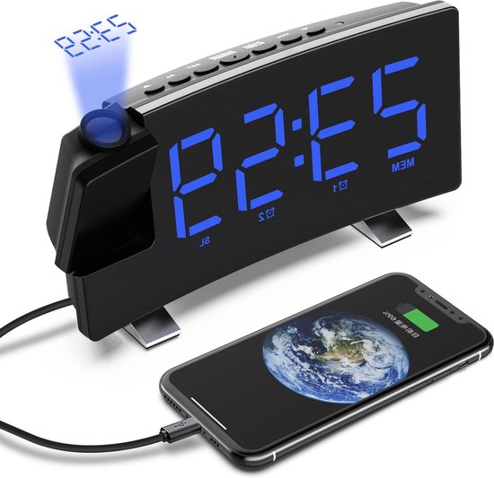 Digitale projectie wekkerradio met FM-radio en USB-aansluiting - LED ...