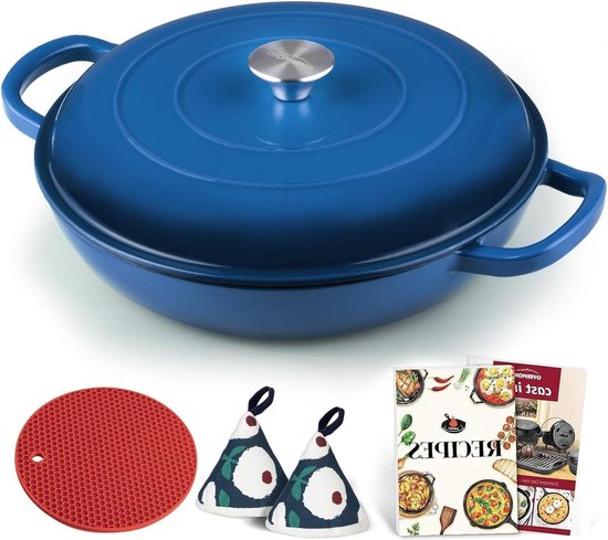 30 cm emaille gietijzeren braadpan met deksel voor stoofschotels en ...