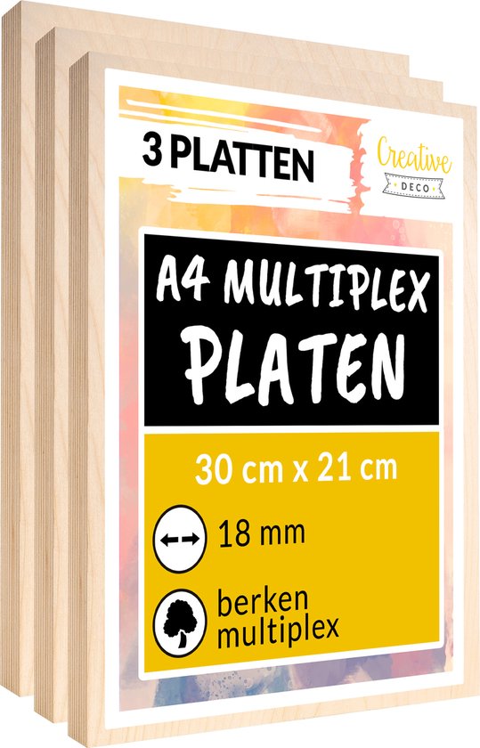 Creative Deco 3 x A4 multiplex plaat 18mm | 300 x 210 mm | berken ...