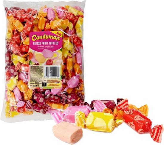 Candyman Frisse Fruit Toffee - Zachte zoete toffees in fruitsmaken - 1 ...