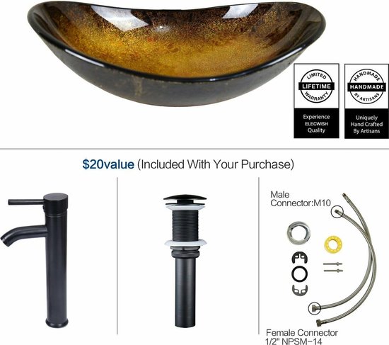 Glazen waskom opbouw rood bruin glas met design Waterkraan | bol