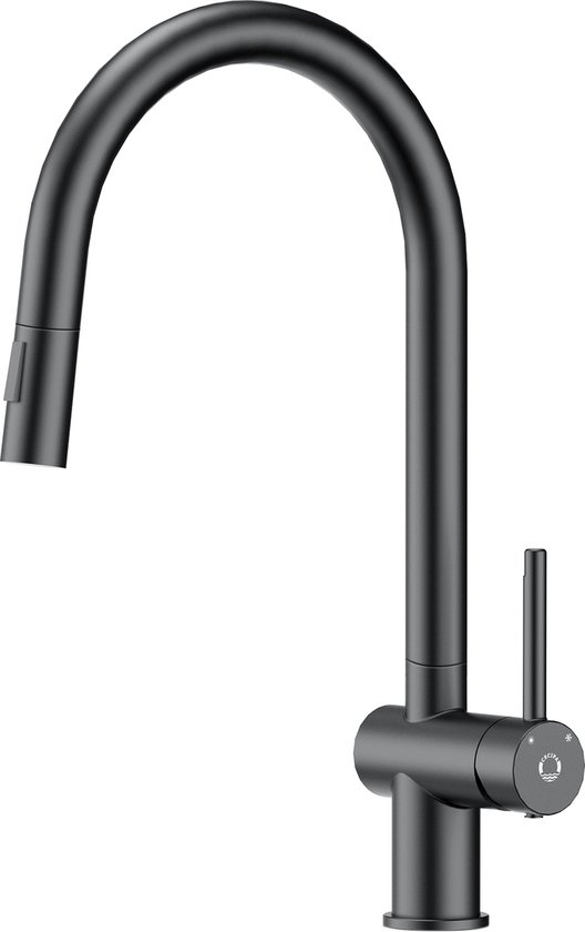 CECIPA max Zwart keukenkraan - Keukenkraan Met Uittrekbare Uitloop - 2 straalsoorten... | bol