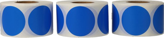 3x 500 Etiketten Rond Blauw Stickers 35 mm op Rol - Label Blanco ...