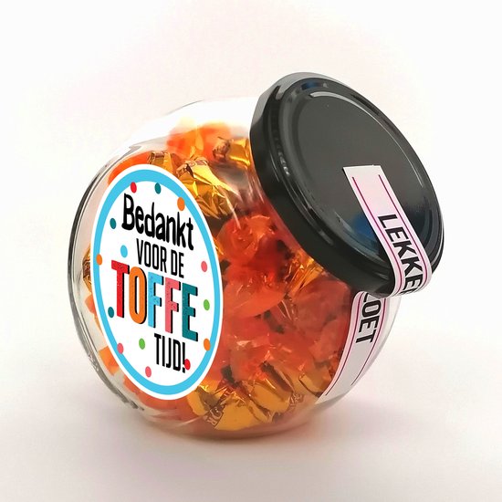 Snoeppot - "Bedankt voor de TOFFE tijd" toffee - bedankje - bedankt cadeautje - einde... | bol