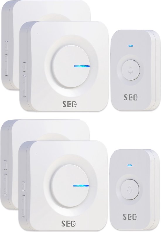 SEC24 DB706WV2 Draadloze Deurbel set met 4 Ontvangers wit - Regelbaar ...