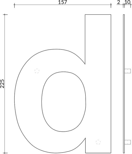 Huisnummer 22,5 cm - Letter d - Mat Zwart RVS | bol