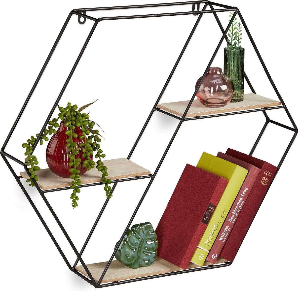 Relaxdays wandrek zeskant - 3 planken - wandboard voor decoratie ...