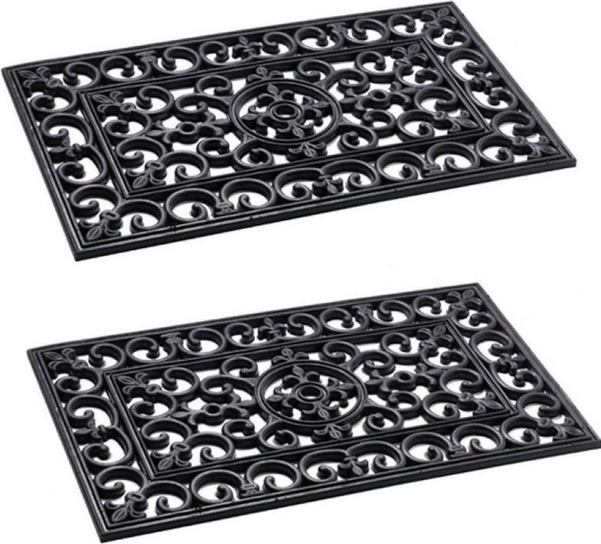 2x Rubberen schoonloopmat barok zwart voor buiten 75 x 45 cm - Deurmat ...