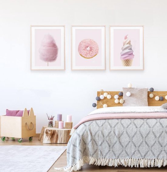 Meidenkamer posters – 3 stuks - 21x30 cm (A4) – Donut, Ijsje ...