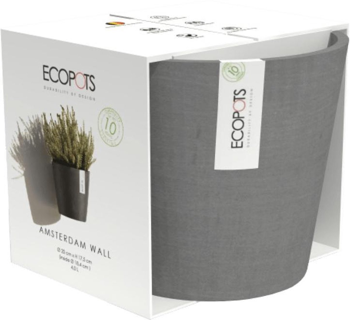ECOPOTS Amsterdam Wall 20 cm grijs | bol.com