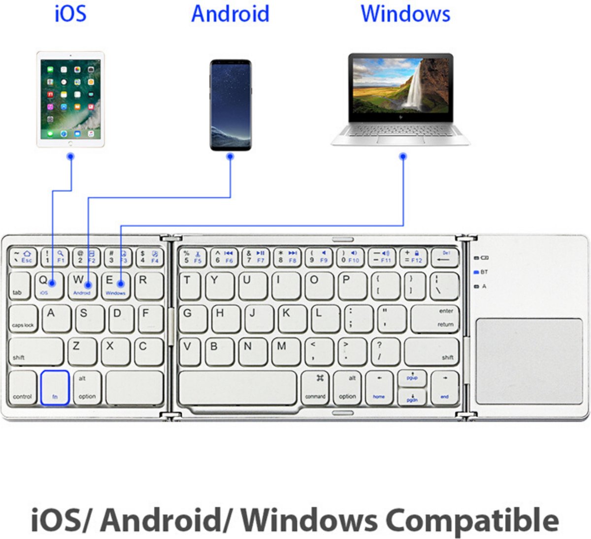 Draadloos bluetooth Opvouwbaar QWERTY Toetsenbord met Touchpad - Voor ...