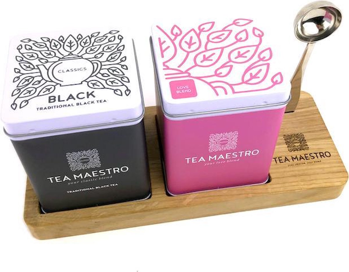 DUTCH TEA MAESTRO - Thee cadeau - Black & Love + eiken plateau | bol