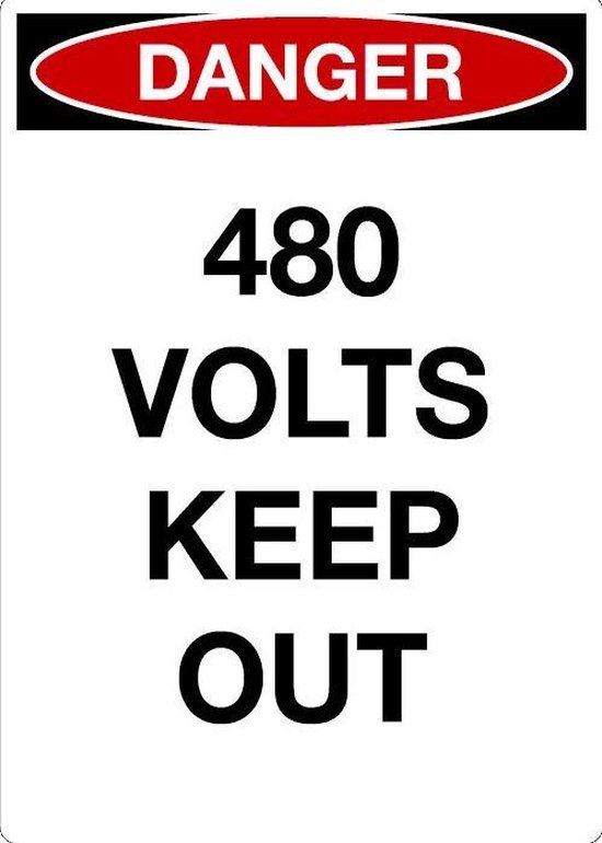 Sticker 'Danger: 480 Volts, keep out' 210 x 297 mm (A4) | bol