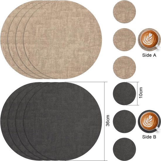 Lederen Placemat Rond en Onderzetters, Tafelmatten Waterdichte ...
