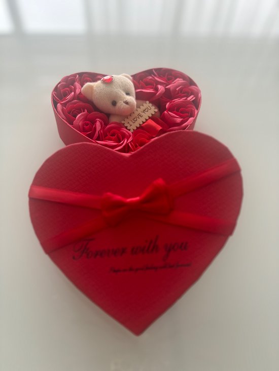 Valentijnscadeau - Hart - Rozen - Teddy beer - Love you - Cadeau- Voor ...