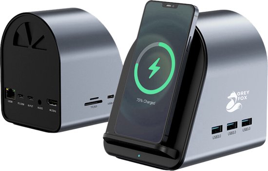 Grey Fox USB Netwerk Hub incl Draadloze Oplader Functie - 12 in 1 Hub ...