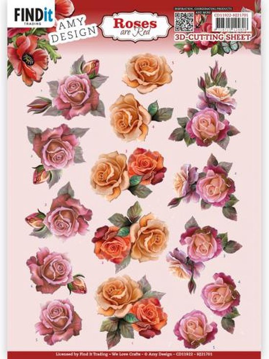 3D Cutting Sheets - Amy Design - Roses Are Red - Roses 10 stuks | bol
