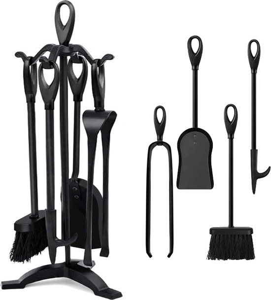 Black Wrought Iron Chimney Tool Set and Accessories for Fireplace | bol
