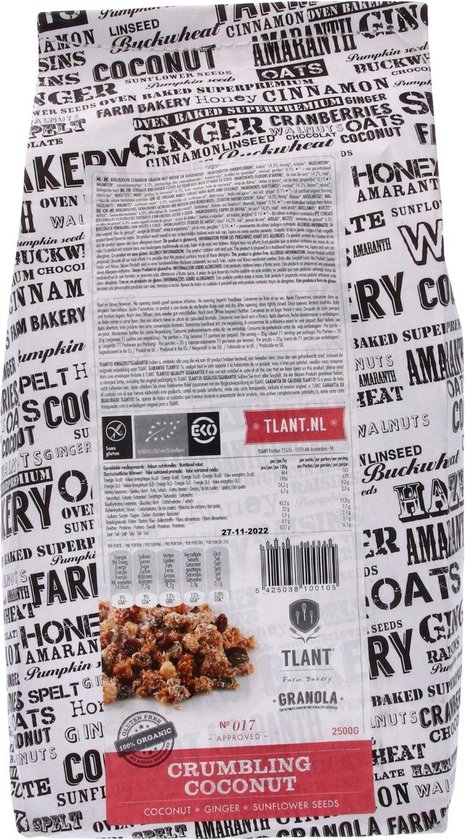 Tlant Granola kokosnoot glutenvrij BIO 2 zakken x 2,5 kilo | bol