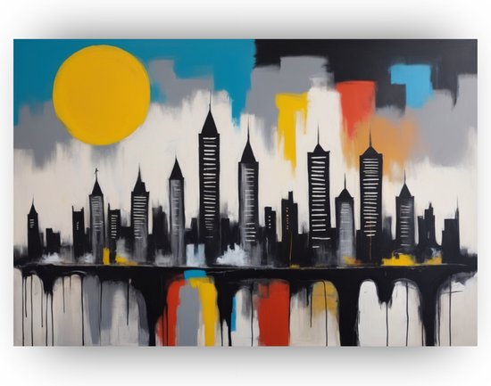 Skyline Basquiat stijl - Skyline schilderij - Schilderij Jean-Michel Basquiat -... | bol