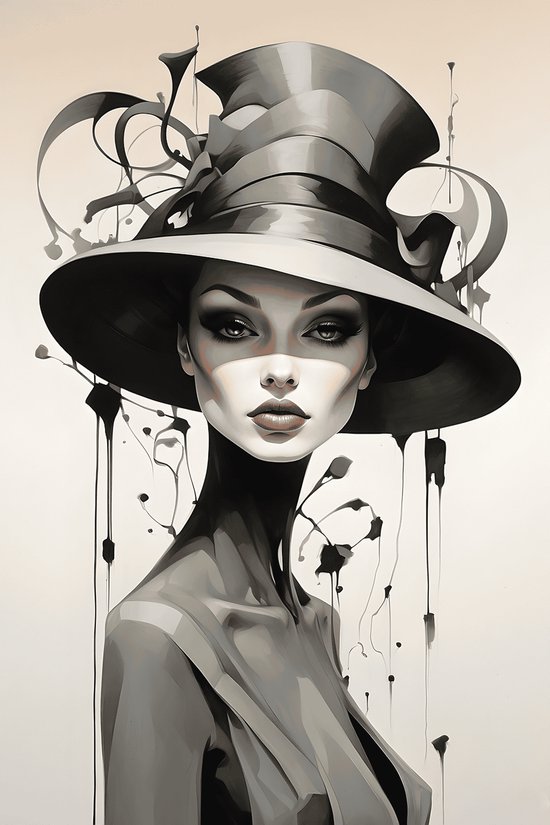 Zwart Wit Poster | Abstracte Poster | Vrouw met Hoed | 50x70cm ...